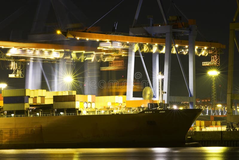 Busy dock at night stock photo. Image of lade, morning - 10648800