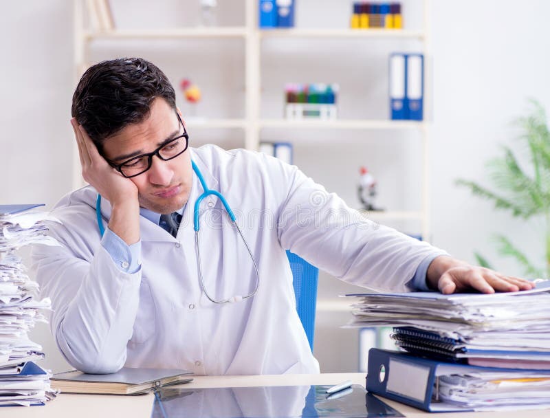 Busy Doctor with Too Much Work in Hospital Stock Image - Image of ...
