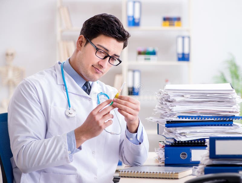 Busy Doctor with Too Much Work in Hospital Stock Photo - Image of paper ...