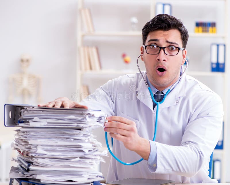 Busy Doctor with Too Much Work in Hospital Stock Image - Image of ...