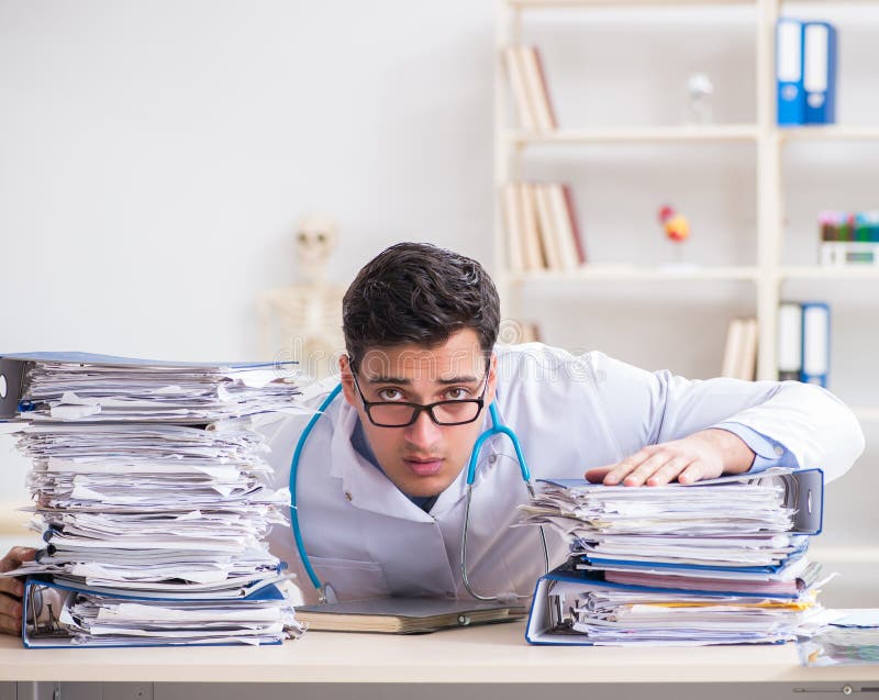 Busy Doctor with Too Much Work in Hospital Stock Image - Image of ...