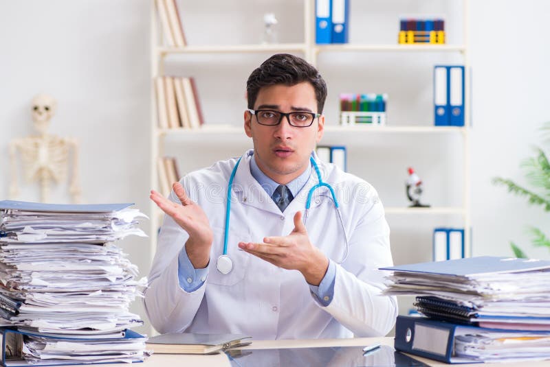 Busy Doctor with Too Much Work in Hospital Stock Image - Image of ...