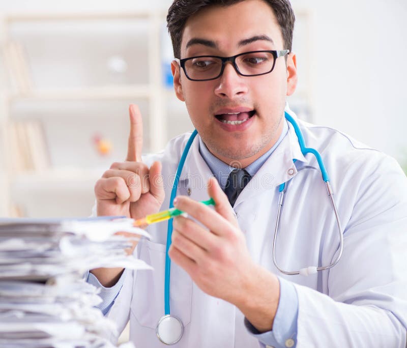 Busy Doctor with Too Much Work in Hospital Stock Image - Image of exam ...