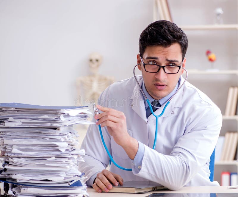 The Busy Doctor with Too Much Work in Hospital Stock Photo - Image of ...