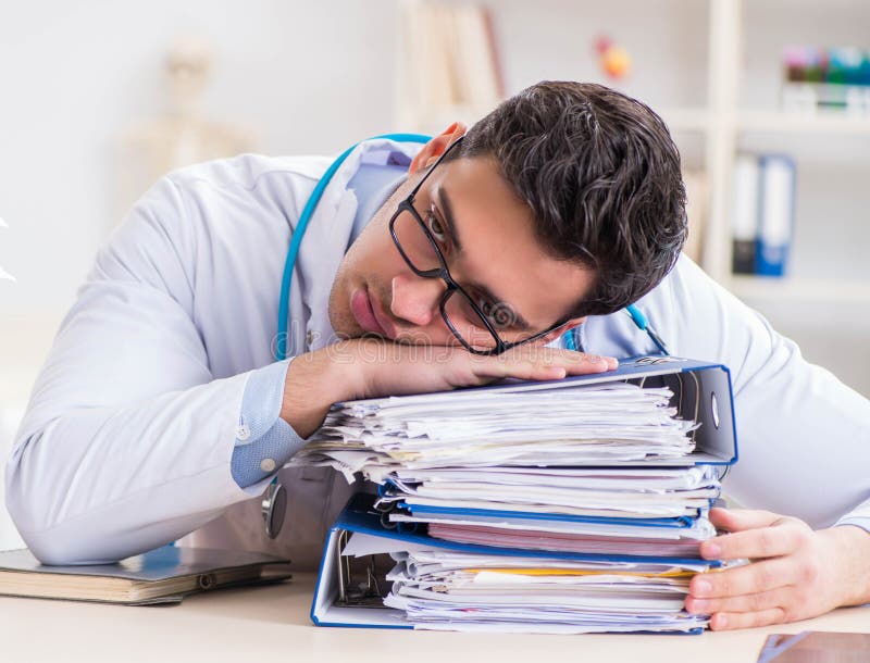 Busy Doctor with Too Much Work in Hospital Stock Photo - Image of ...