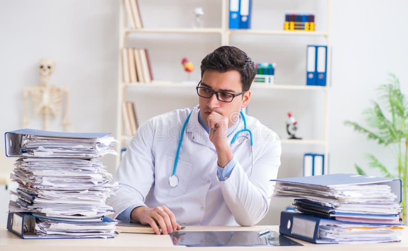 Busy Doctor with Too Much Work in Hospital Stock Image - Image of ...
