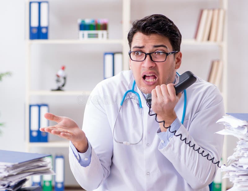 Busy Doctor with Too Much Work in Hospital Stock Image - Image of ...