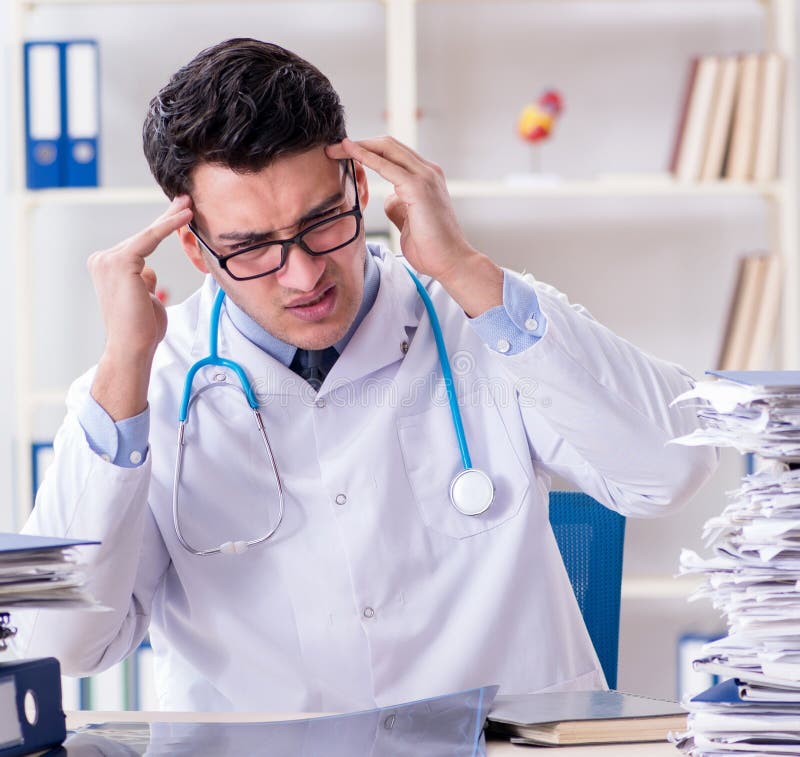 Busy Doctor with Too Much Work in Hospital Stock Image - Image of ...