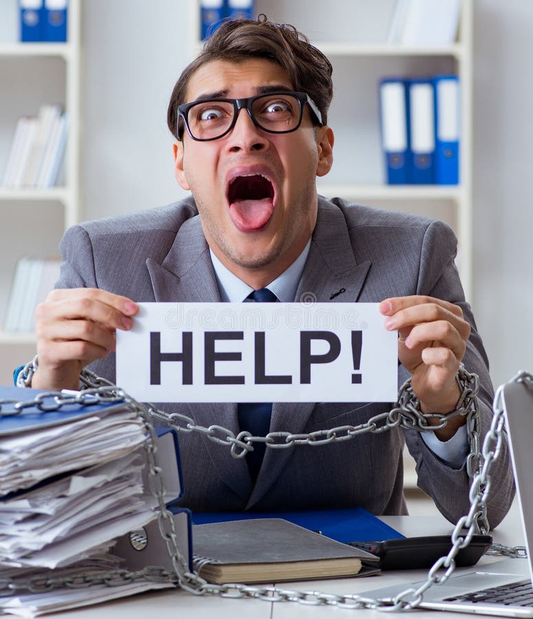 Busy Employee Chained To His Office Desk Stock Image - Image of help ...