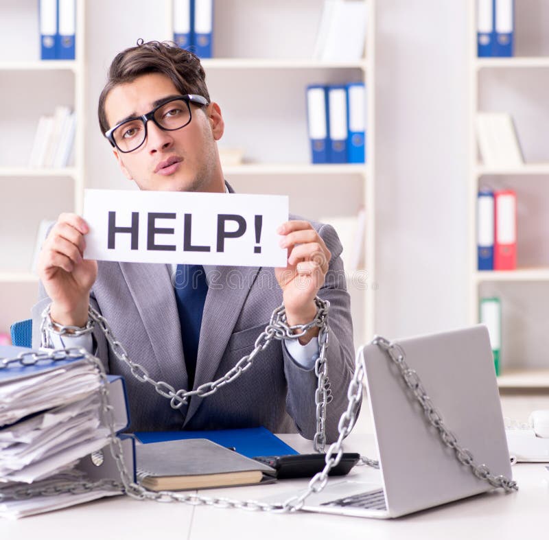 Busy Employee Chained To His Office Desk Stock Photo - Image of ...