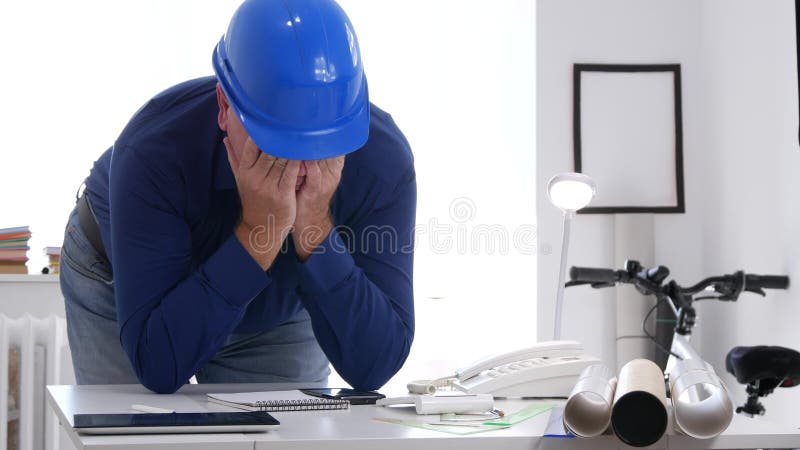 Busy Engineer Analyze Upset Worried and Disappointed a Building Project ...
