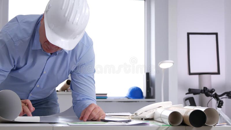 Busy Engineer in Office Room Write Using Pencil and Make Calculations ...