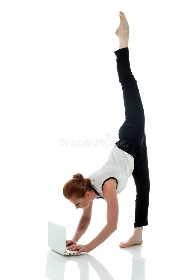 Busy Woman Posing with Notebook in Unreal Pose Stock Photo - Image of ...