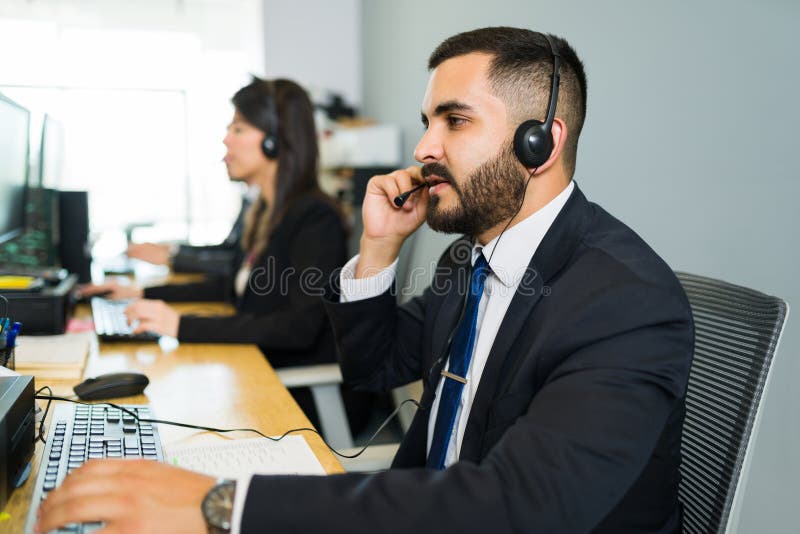 Busy Executive Offering Technical Support Stock Image - Image of latin ...