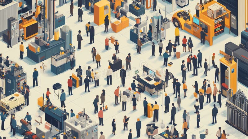 Busy Factory Scene with Diverse Workers Stock Illustration ...