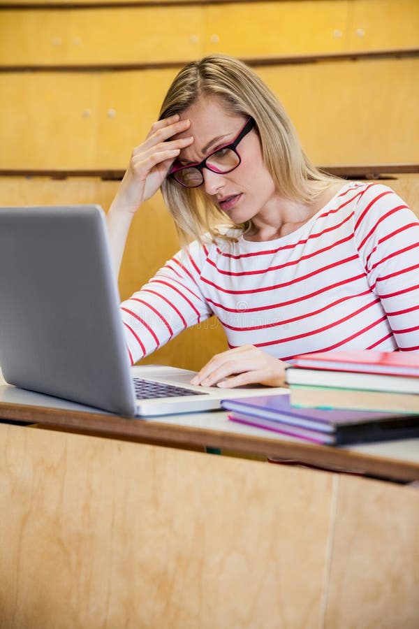 Busy Female Student Working on Laptop Stock Image - Image of casual ...