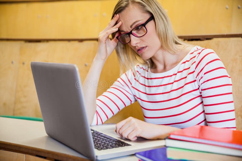 Busy Female Student Working on Laptop Stock Image - Image of academic ...