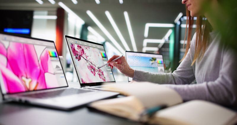 Busy Graphic Designer Creating Websites and Logos Stock Image - Image ...