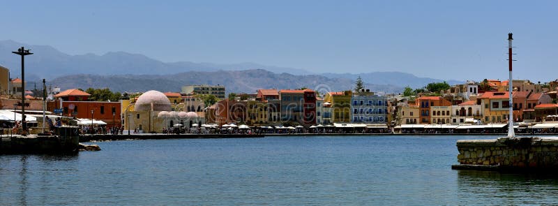 The busy harbour of Chania editorial photo. Image of fortress - 134465366