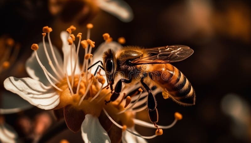 Busy Honey Bee Flying, Working on Pollination Generated by AI Stock ...
