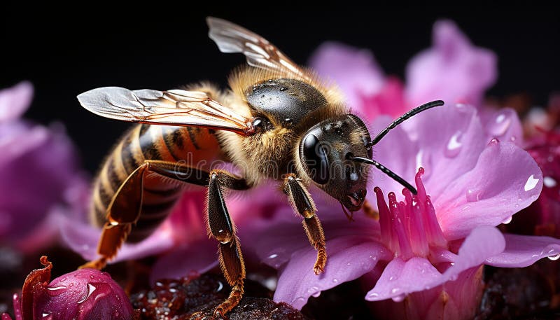 Busy Honey Bee Pollinating a Beautiful Yellow Flower Generated by AI ...