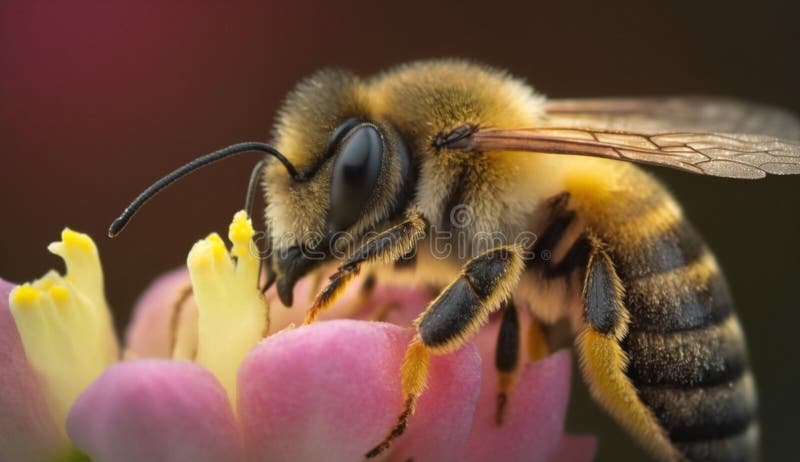 A Busy Honey Bee Working on a Flower Generated by AI Stock Illustration ...