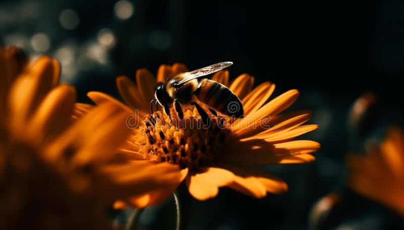 Busy Honey Bee Working on Single Flower Generated by AI Stock Image ...