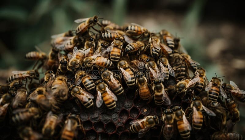 Busy Honey Bees Working in Crowded Hive Generated by AI Stock Image ...