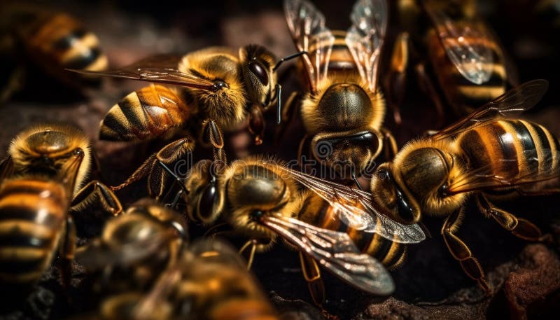 Busy Honey Bees Working in Crowded Hive Generated by AI Stock Image ...