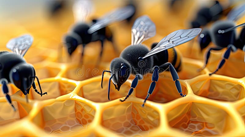 Busy Honeybees Creating Intricate Honeycomb Patterns in the Apiary ...