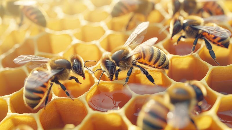 Busy Honeybees Creating Intricate Honeycomb Patterns in the Apiary ...