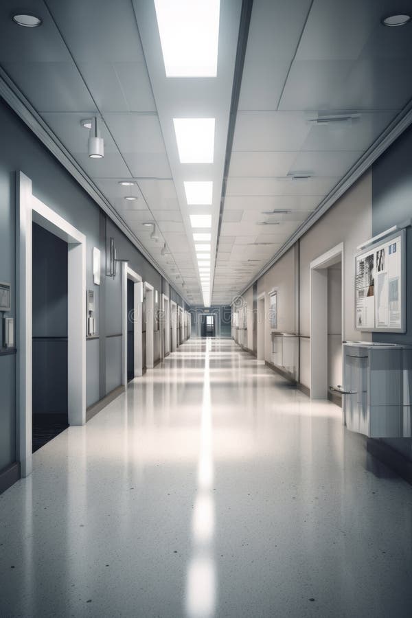 Hospital Corridor Floor with Rooms Background, Empty Space Scene ...