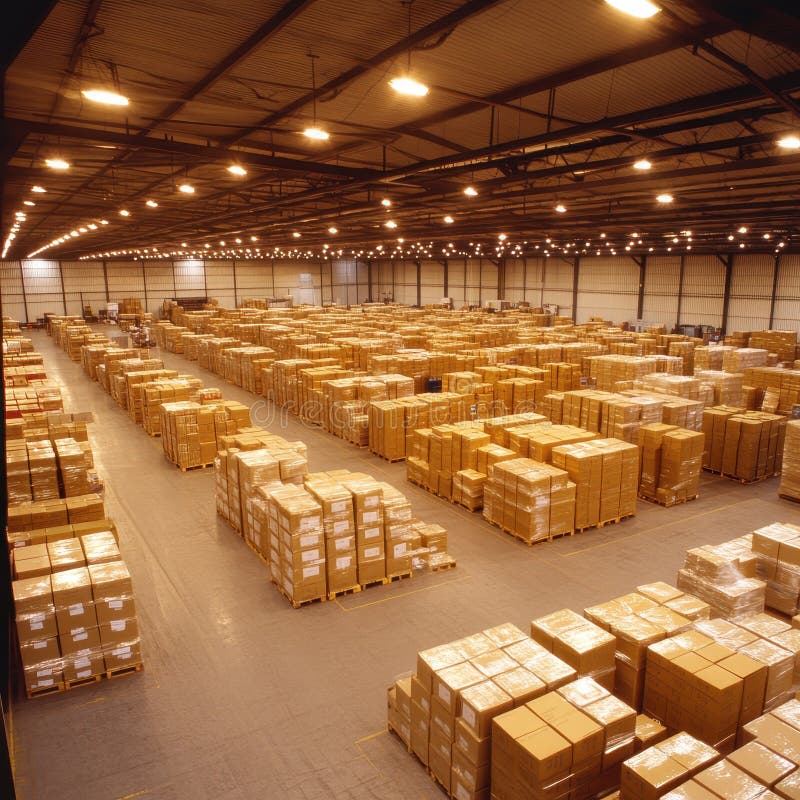 Busy Import-export Warehouse with Stacked Boxes and Workers Efficiently ...