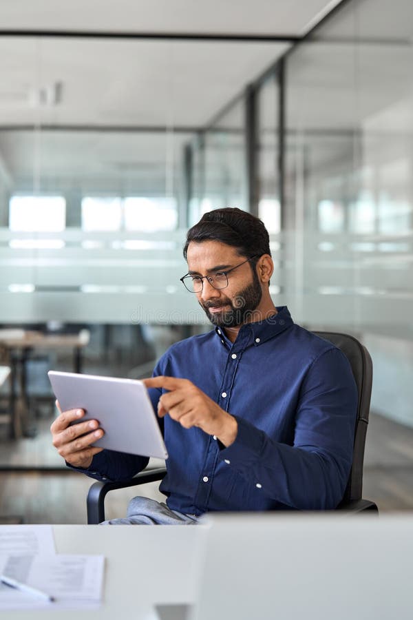 Busy Indian Business Man Executive Manager Using Tablet in Office ...
