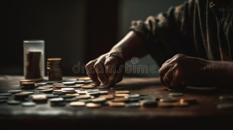 A Person Counting Coins on a Table Created with Generative AI Stock ...