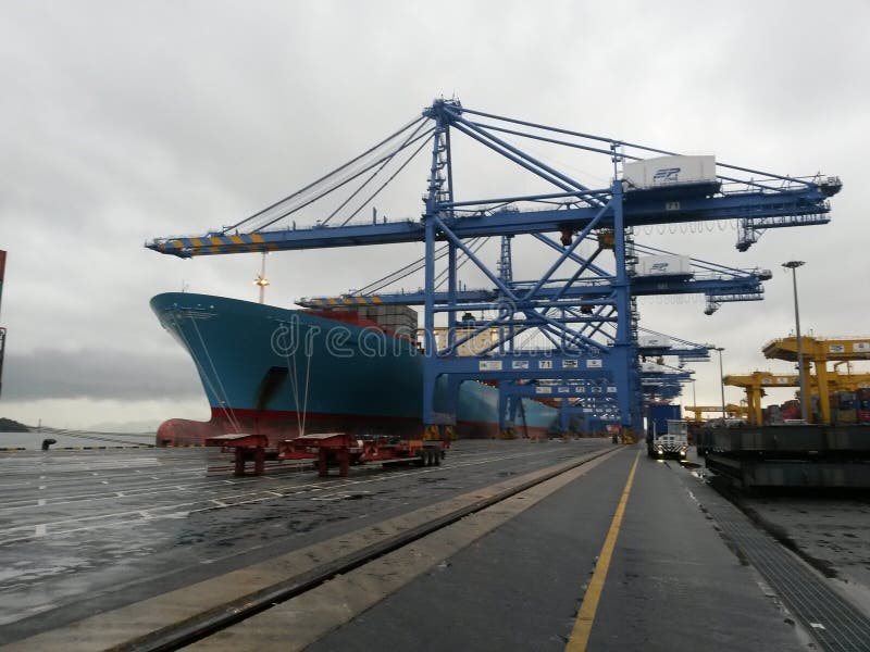 Busy Industrial Container Port with Cranes Stock Image - Image of ...