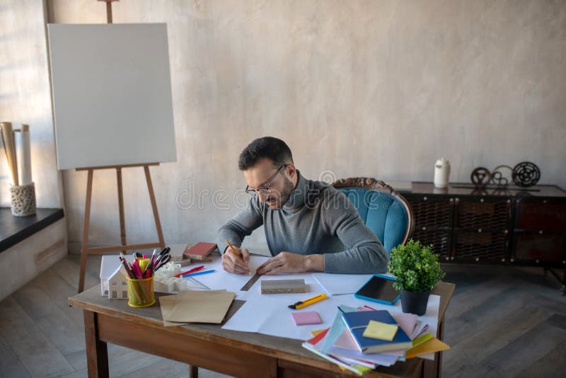 Busy Interior Designer Feeling Overloaded with Much Work Stock Image ...