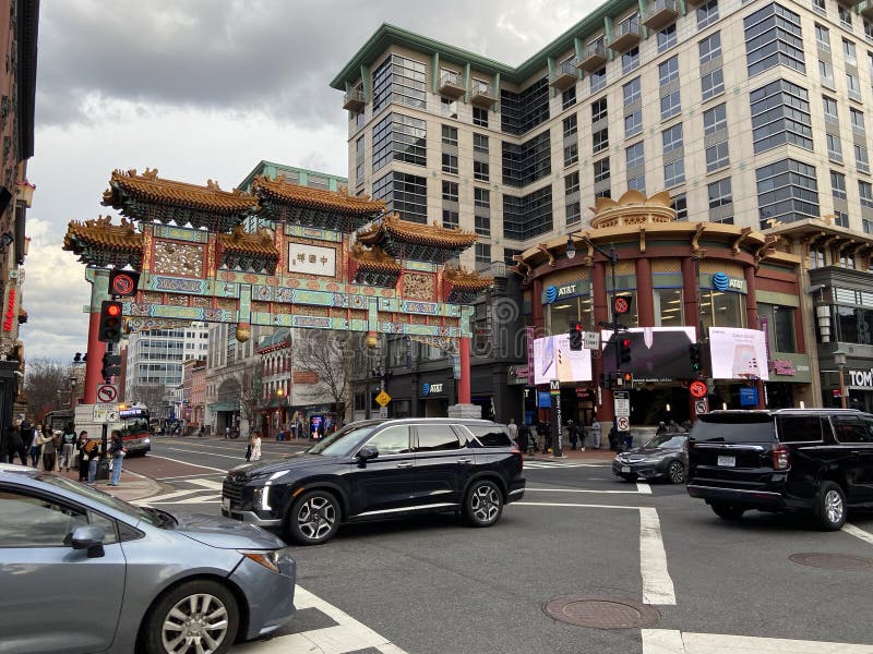 Busy Intersection in Chinatown at Rush Hour in Washington DC Editorial ...