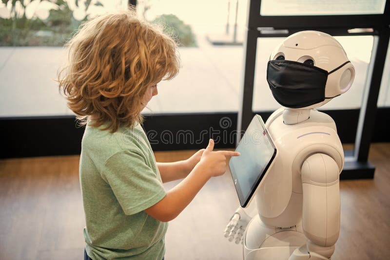 Busy Kid Interact with Robot Artificial Intelligence, Communication ...