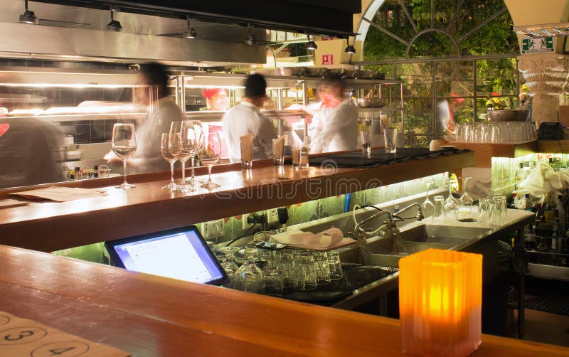 Busy Kitchen at Bar stock photo. Image of cocktail, bottle - 42424656