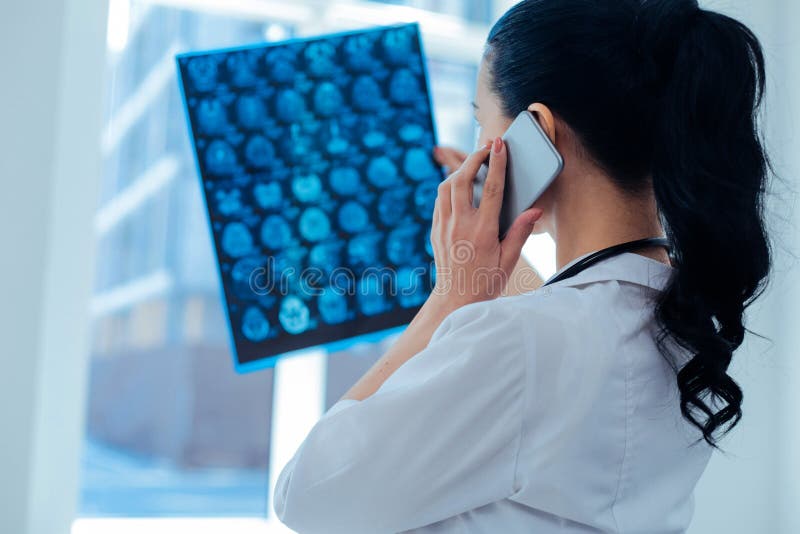 Busy Lab Assistant Having Important Call Stock Image - Image of ...