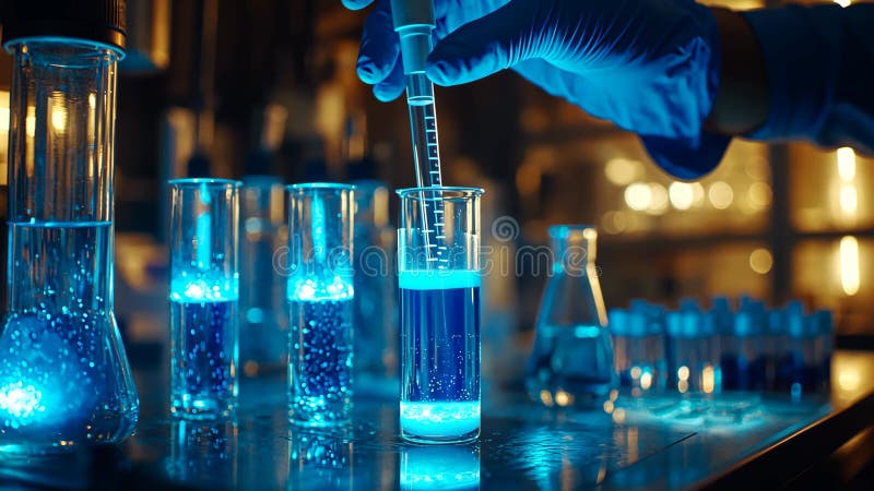 In a Busy Lab, a Dedicated Male Scientist Conducts Intricate ...
