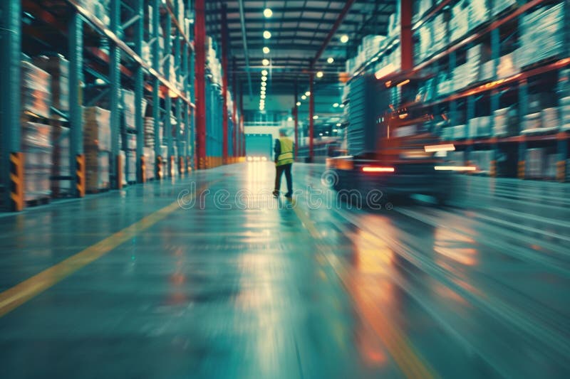 Busy Logistic Workers Soft Blur Warehouse Interior Dusk Lighting ...