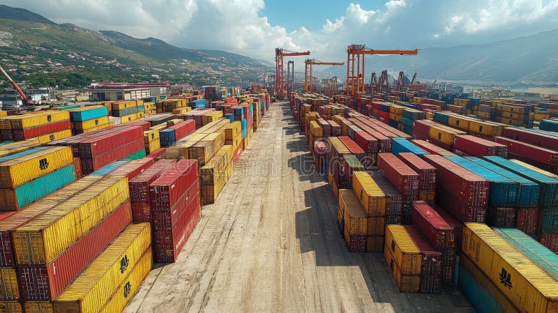 Busy Logistics Hub Showcasing Multiple Cargo Containers in Storage and ...