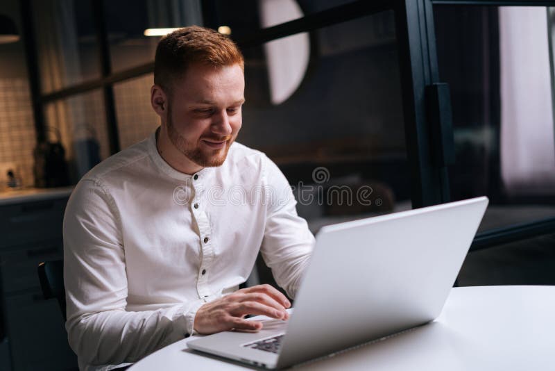 Busy Male Freelancer Working on Modern Notebook at Home Stock Photo ...