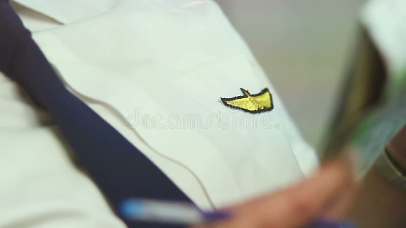 Busy Male Pilot Checking Flight Route Map, Making Notes, Preparing for ...