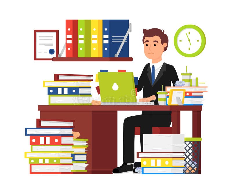 Busy Man Office Worker. Businessman Stock Vector - Illustration of male ...