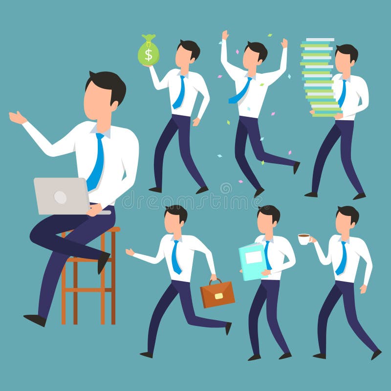 Busy Man Office Worker Character with Different Poses Vector Stock ...