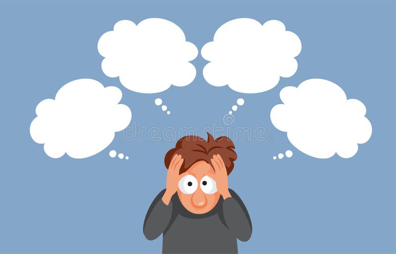 Overwhelmed Man Having Many Negative Thoughts Vector Cartoon Stock ...