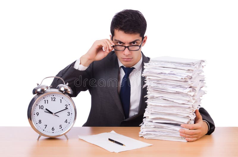 Busy Man with Stack of Papers Isolated Stock Photo - Image of delay ...